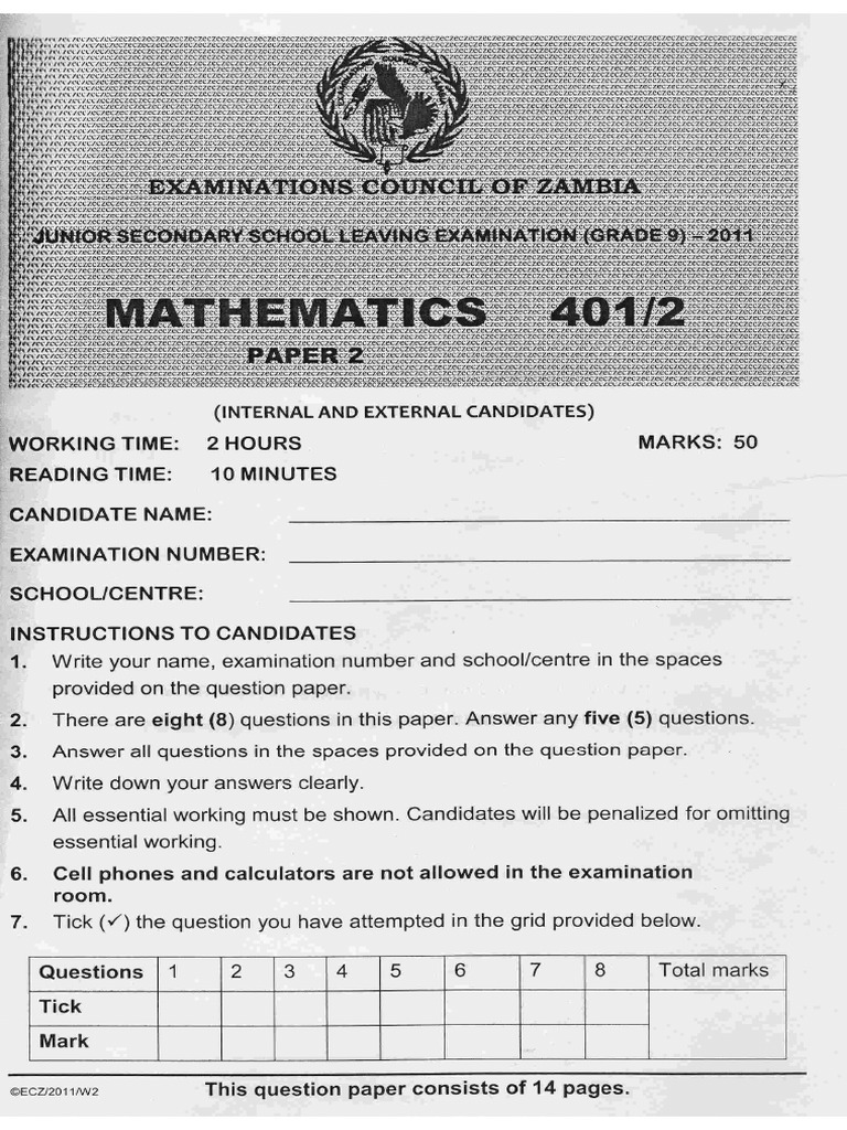 2011 Mathematics Paper 2 Past Paper | PDF