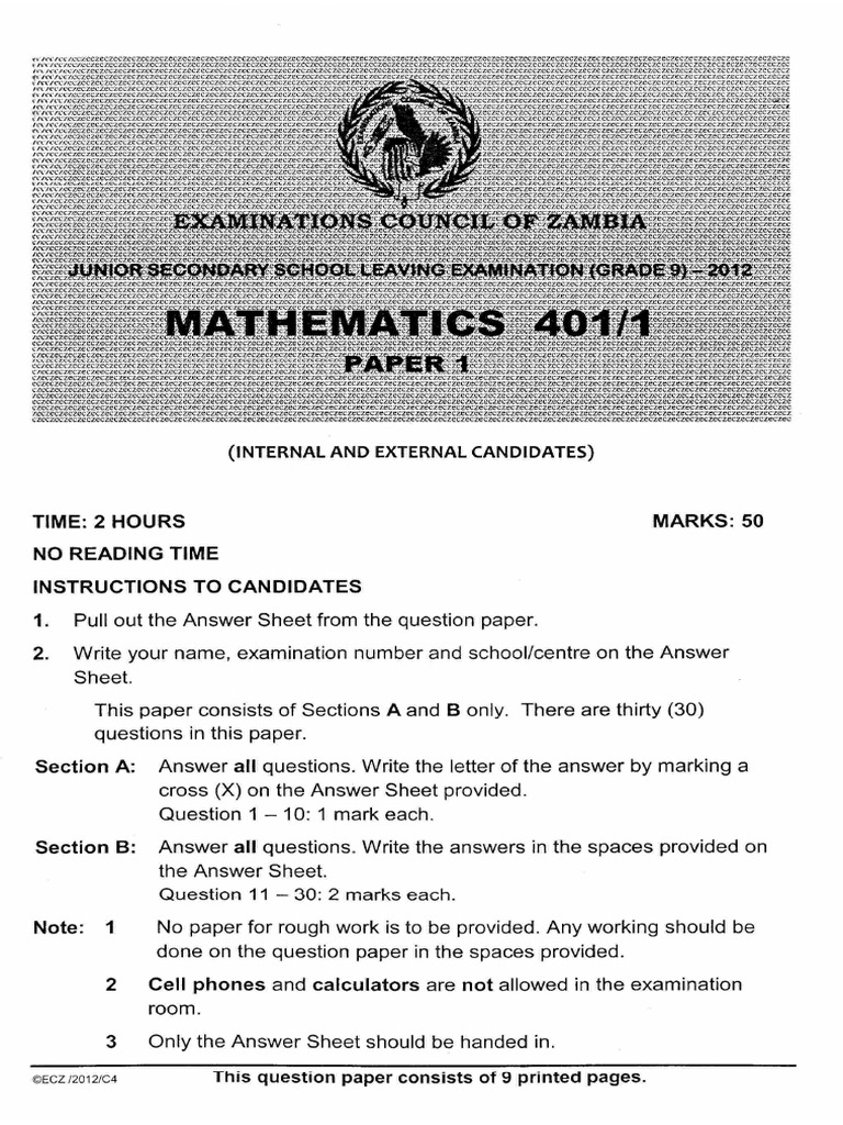 2012 Mathematics Paper 1 Past Paper | PDF