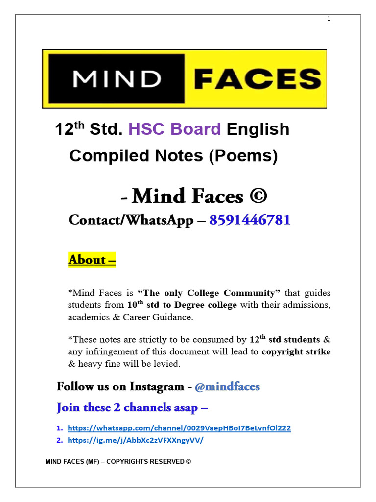 Mind Faces - HSC Board English (POEMS) FINAL Compiled Notes | PDF ...
