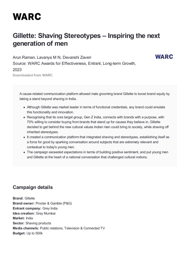 Gillette - Shaving Stereotypes | PDF | Brand | Shaving