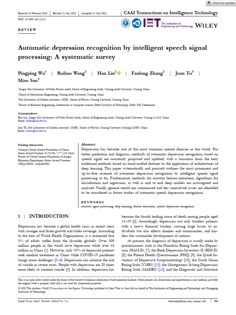1.CAAI Transactions On Intelligence Technology Automatic Depression Recognition by Intelligent ...