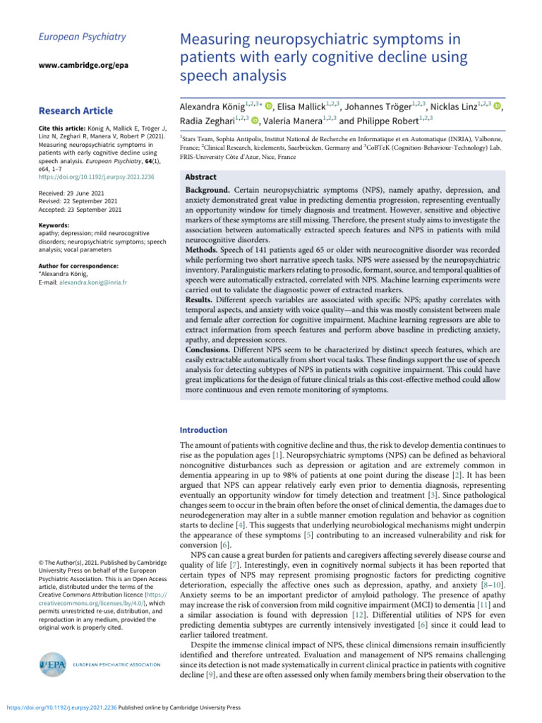 Measuring Neuropsychiatric Symptoms in Patients With Early Cognitive ...