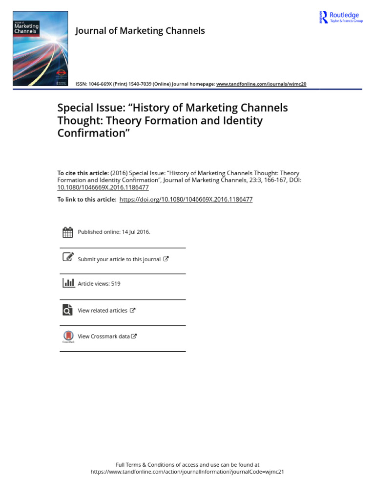 Special Issue History of Marketing Channels Thought Theory Formation ...