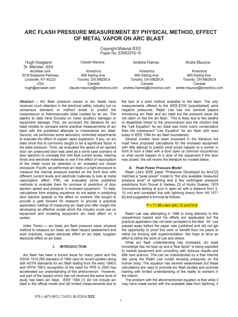 Arc Flash Pressure Measurement by Physical Method, Effect | PDF | Pressure | Electric Arc