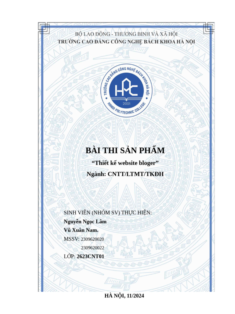 Bài Thi Sản Phẩm: "Thiết kế website bloger" Ngành: CNTT/LTMT/TKĐH | PDF