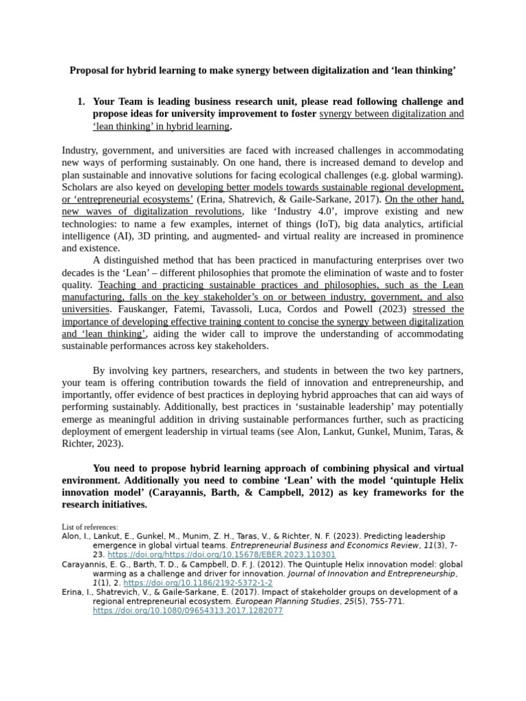 Proposal for hybrid learning to foster synergy between digitalization ...