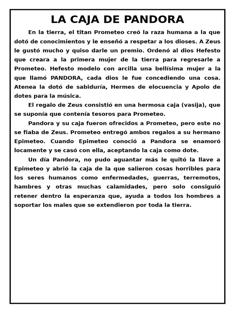 La historia de Pandora y su caja | PDF