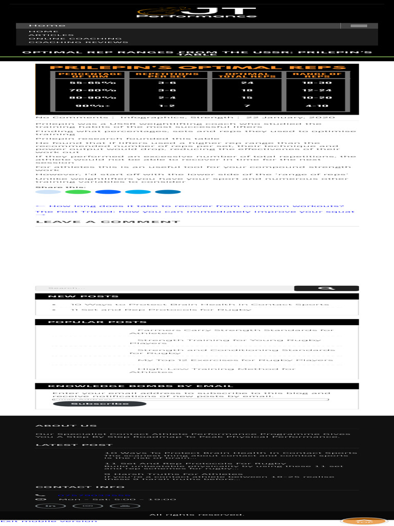 Prilepin's Table for Strength Training | PDF | Strength Training ...