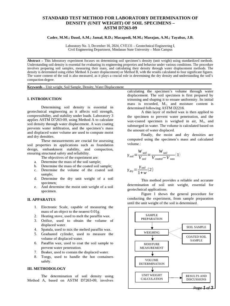 Laboratory Report 3 | PDF | Density | Soil
