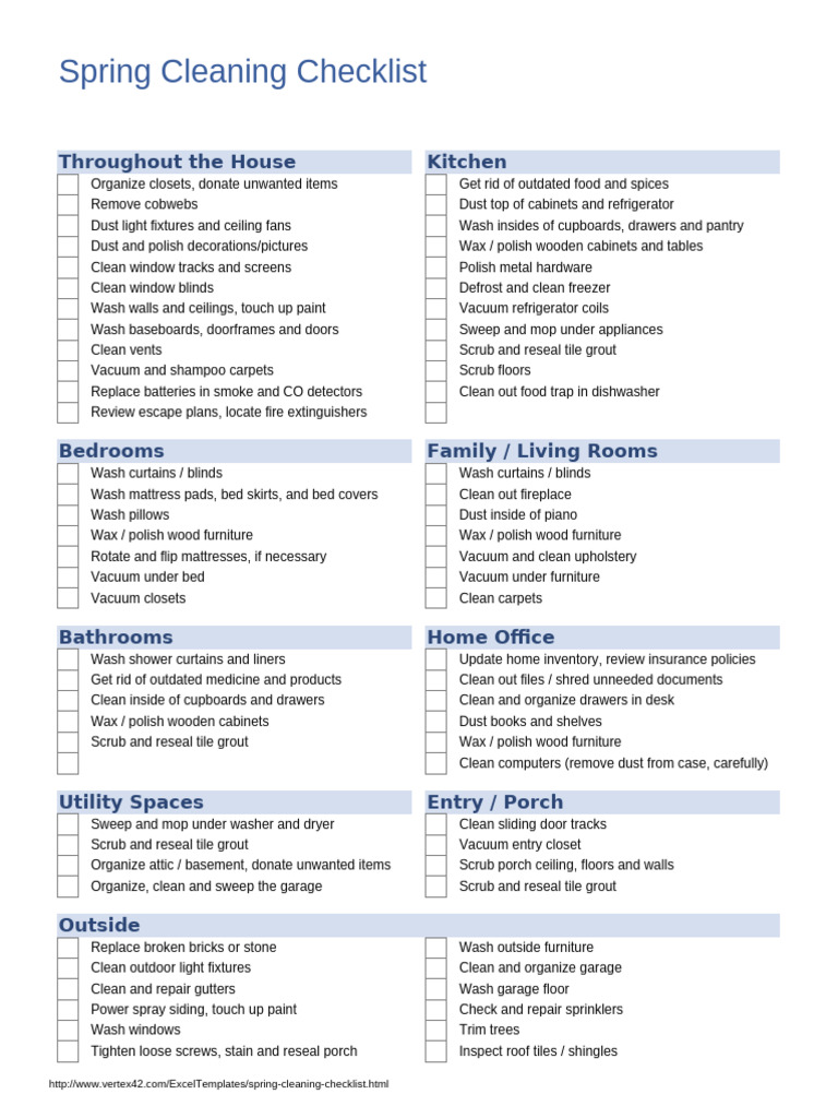 Spring Cleaning Checklist | PDF | Vacuum Cleaner | Bed