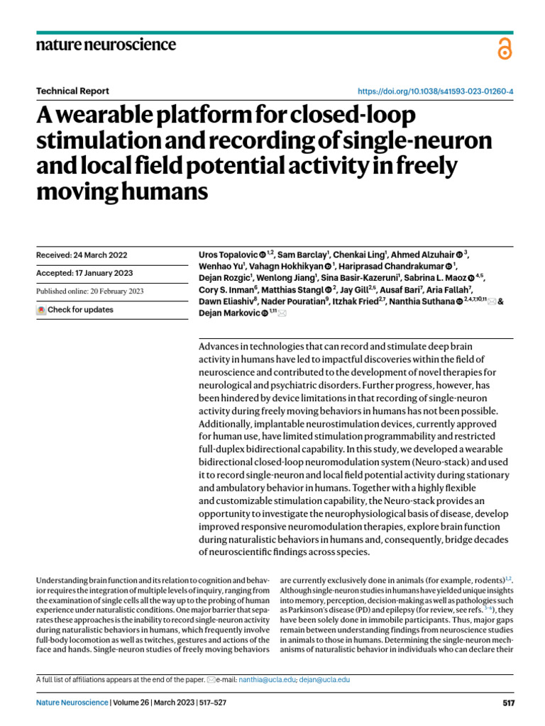 A wearable platform for closed-loop stimulation and recording of single ...