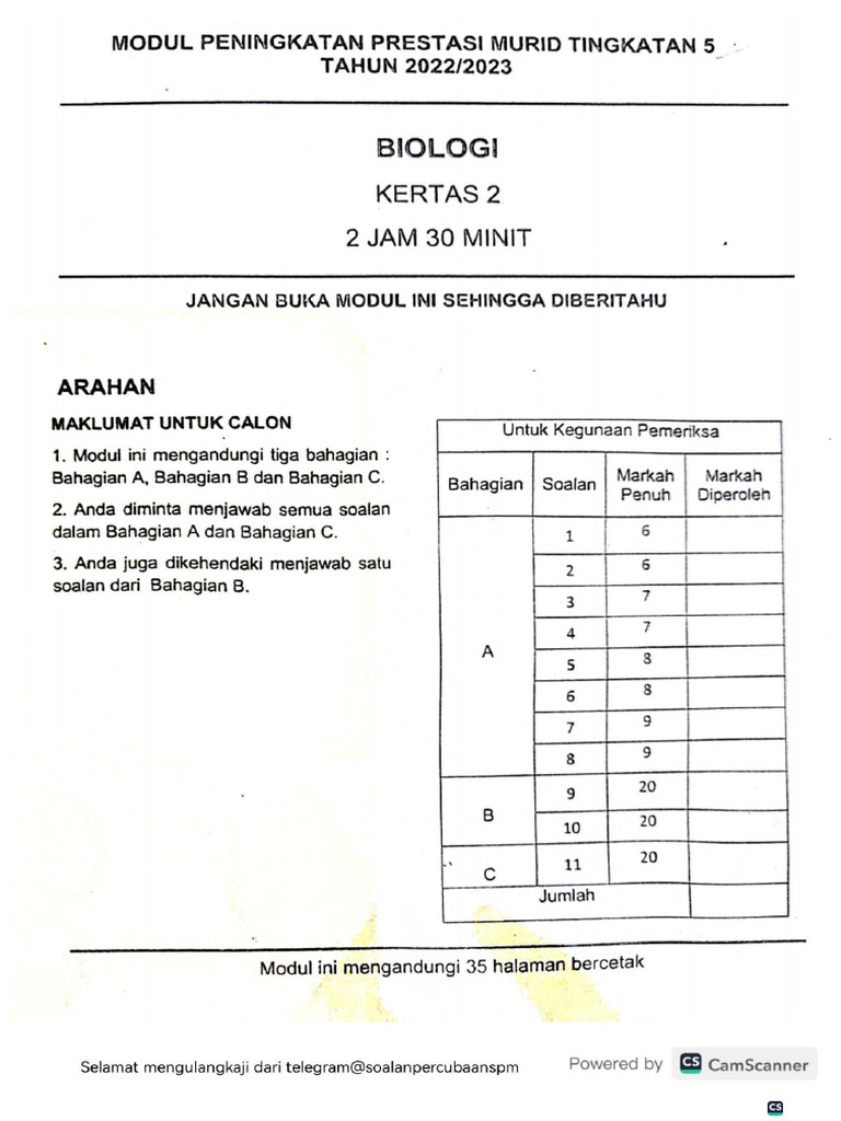 Biologi K2 Trial Kedah 2022 | PDF