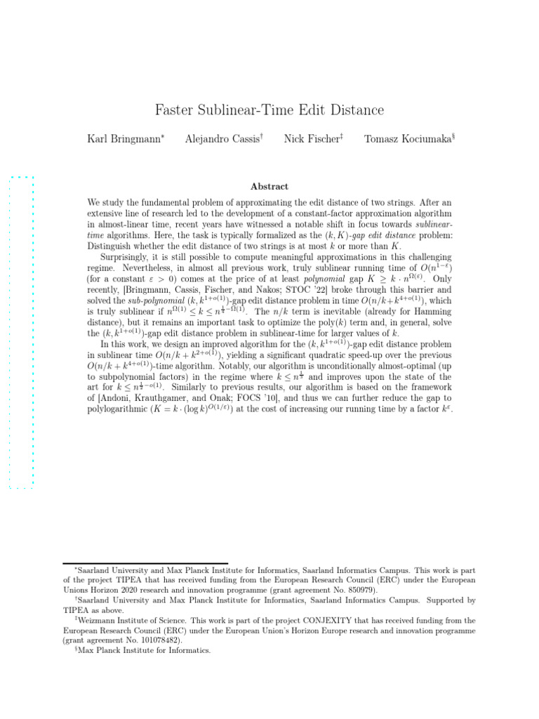 Faster Sublinear-Time Edit Distance: Karl Bringmann Alejandro Cassis Nick Fischer Tomasz ...