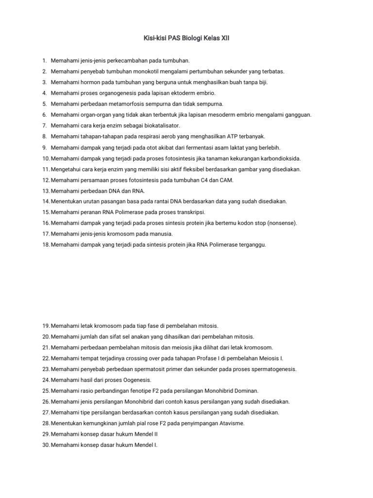 Kisi-Kisi PAS GANJIL Biologi Kelas XII | PDF