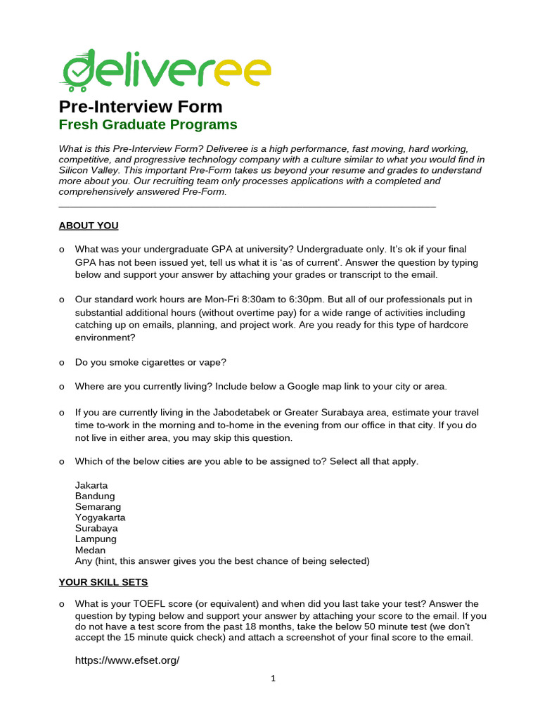 Pre-Interview Fresh Graduate Programs | PDF