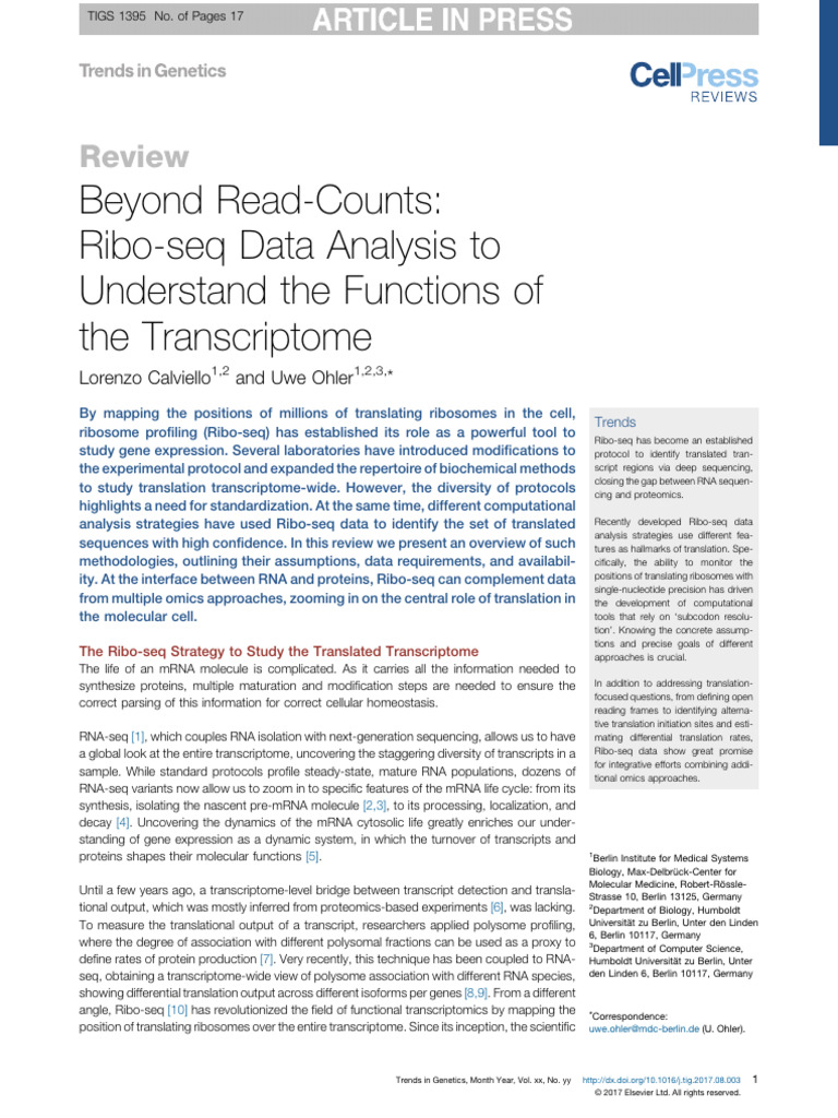 j.tig.2017.08.003 | PDF | Open Reading Frame | Translation (Biology)