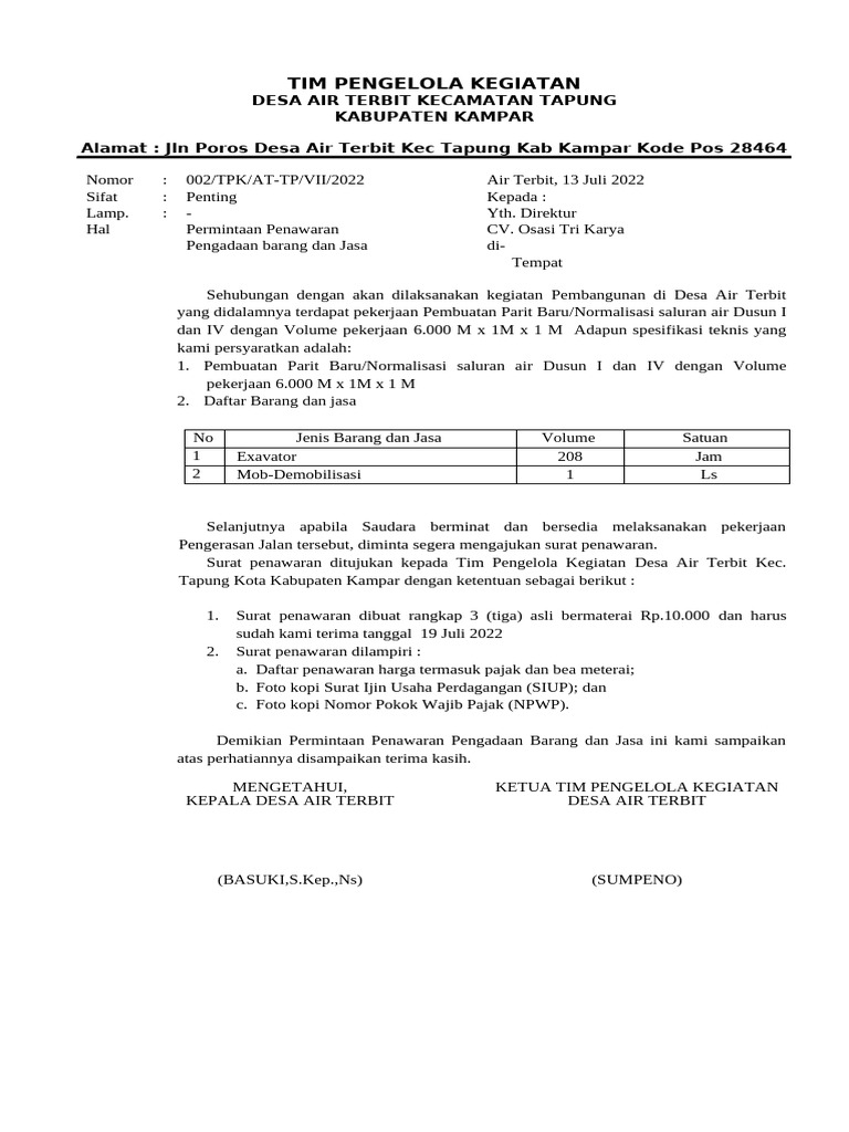 PBJ parit baru CV OSASI TRI KARYA | PDF