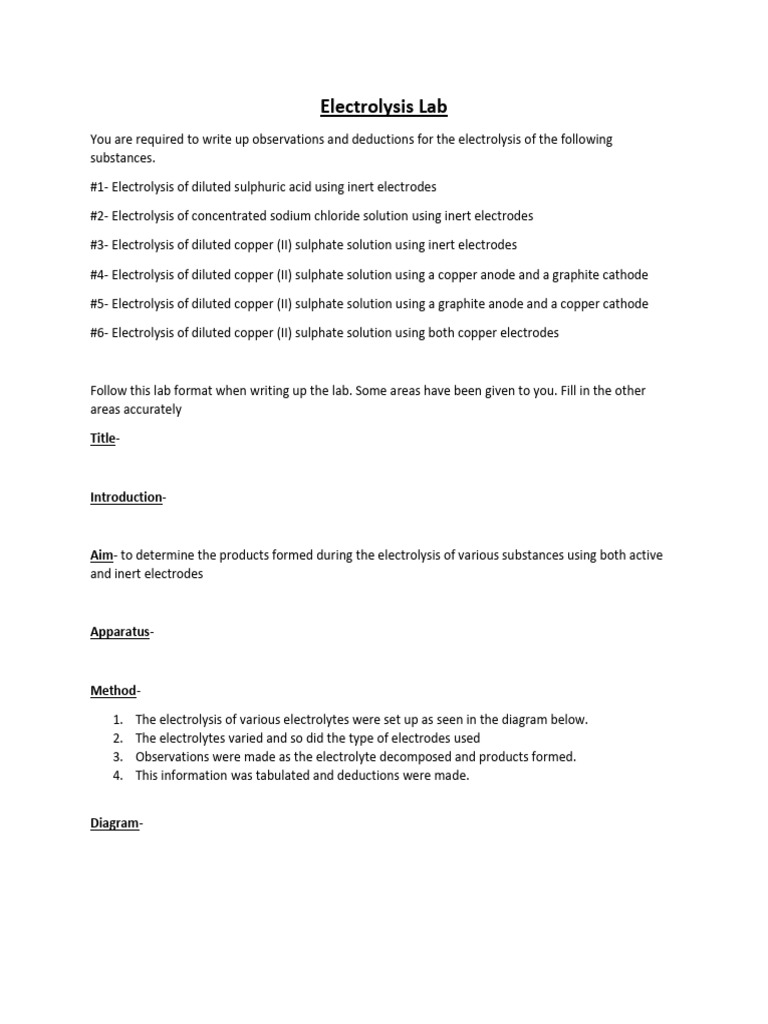 Experiment 8 - Electrolysis Lab Write Up | PDF | Anode | Electrode