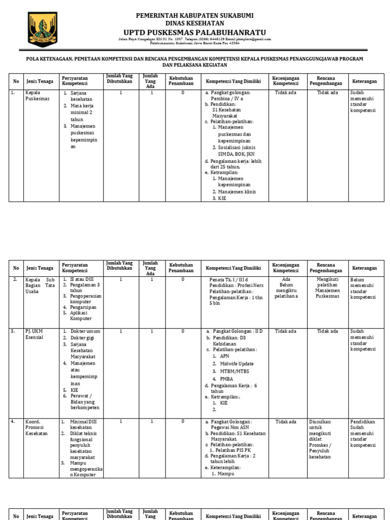 Pola Ketenagaan, Pemetaan Komponen, Rencana Pengembangan | PDF
