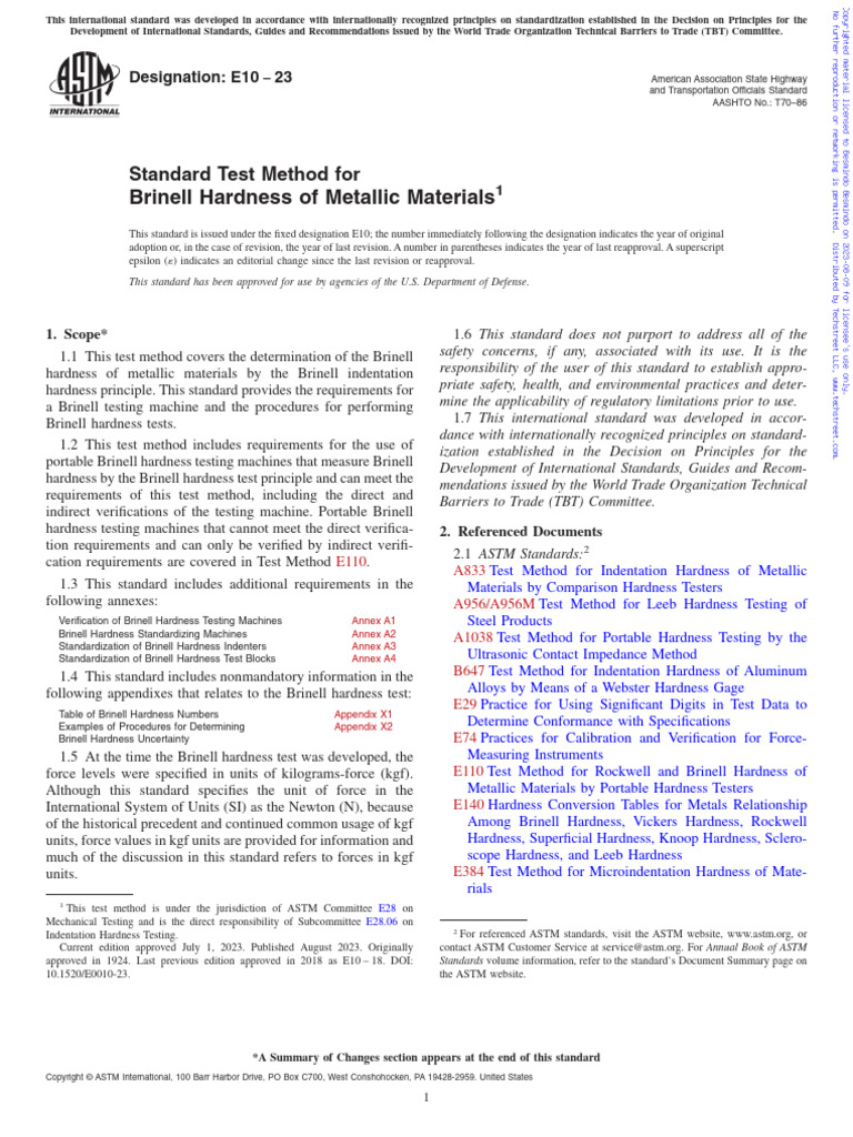 Astm E10 (2023) | PDF | Hardness | Materials