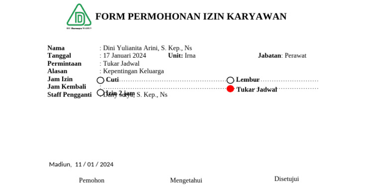 FORM IZIN KARYAWAN Dini | PDF