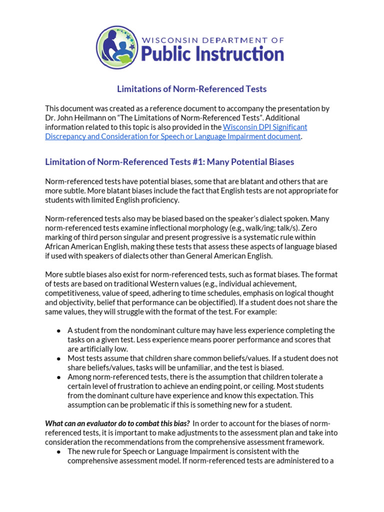 Limitations of Normed Tests | PDF | Educational Assessment ...