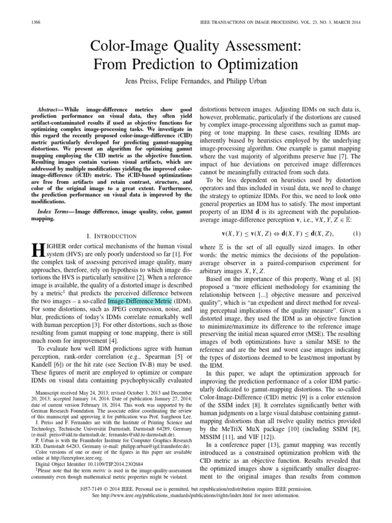 Optimizing Color Image Quality Metrics | PDF | Mathematical ...