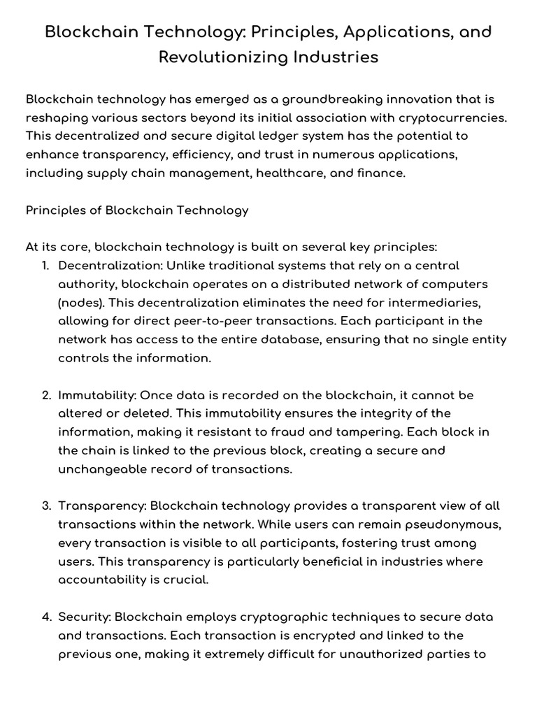 Tech - R003 - Blockchain Technology - Principles, Applications, and Revolutionizing Industries ...