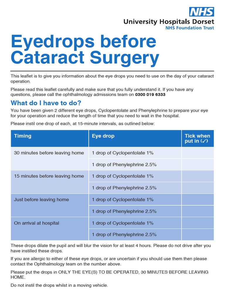 Eye Drops Instructions for Cataract Surgery | PDF | Senses | Medicine