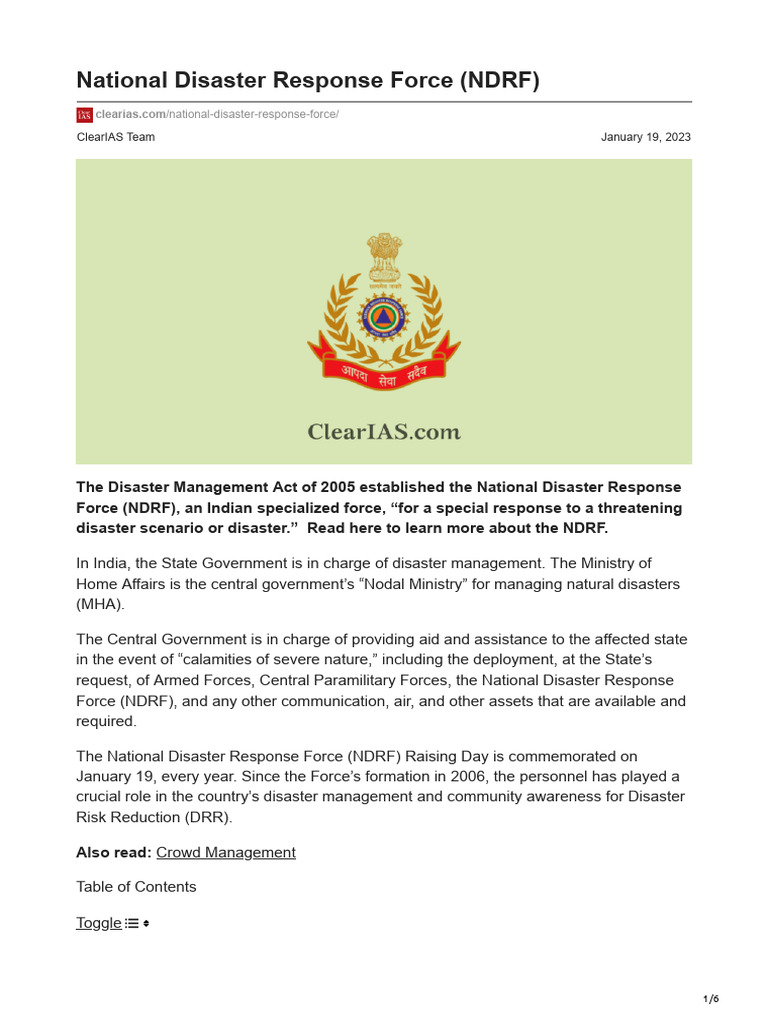 National Disaster Response Force NDRF | PDF | Emergency Management | Civil Defense