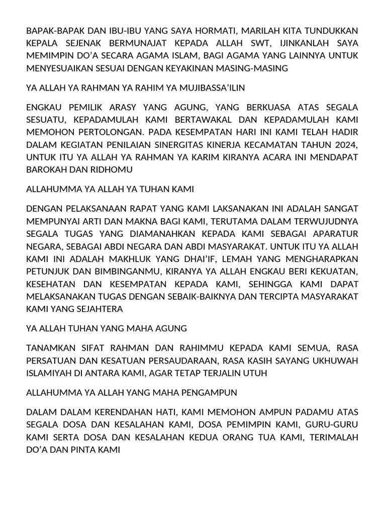 Doa Bersama untuk Kegiatan Kecamatan 2024 | PDF