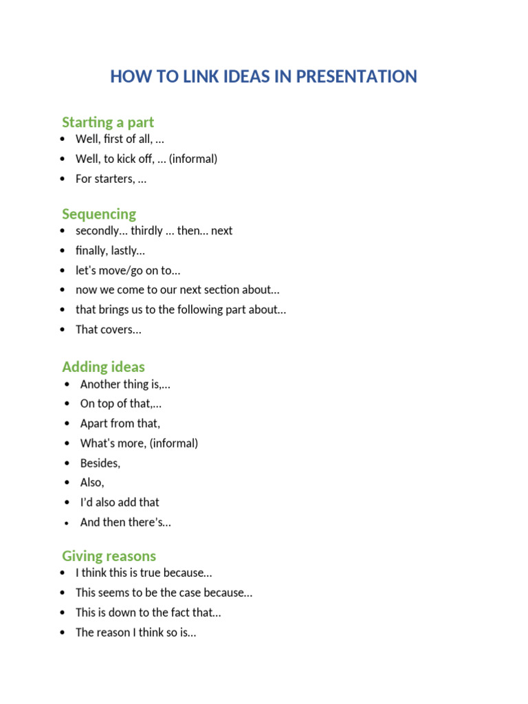 Linking Ideas in Presentations | PDF