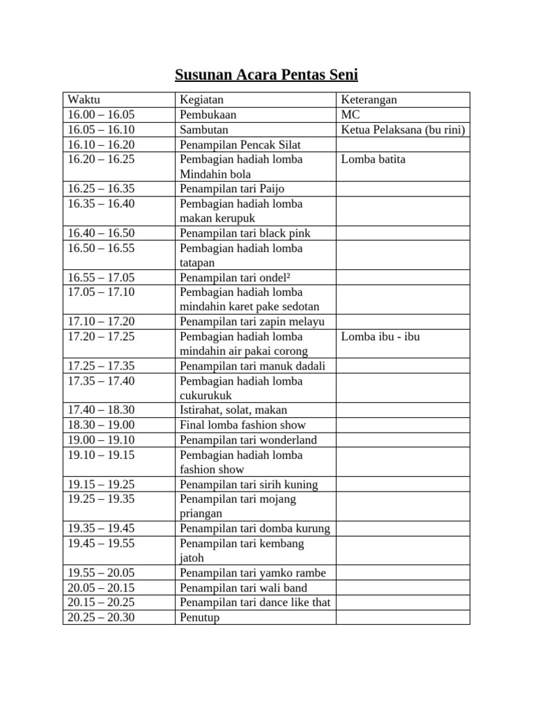 Susunan Acara Pentas Seni | PDF