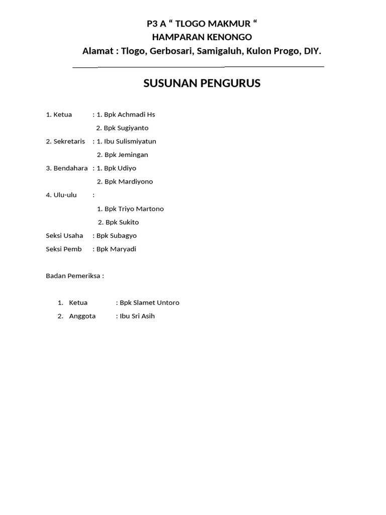 Susunan Pengurus | PDF