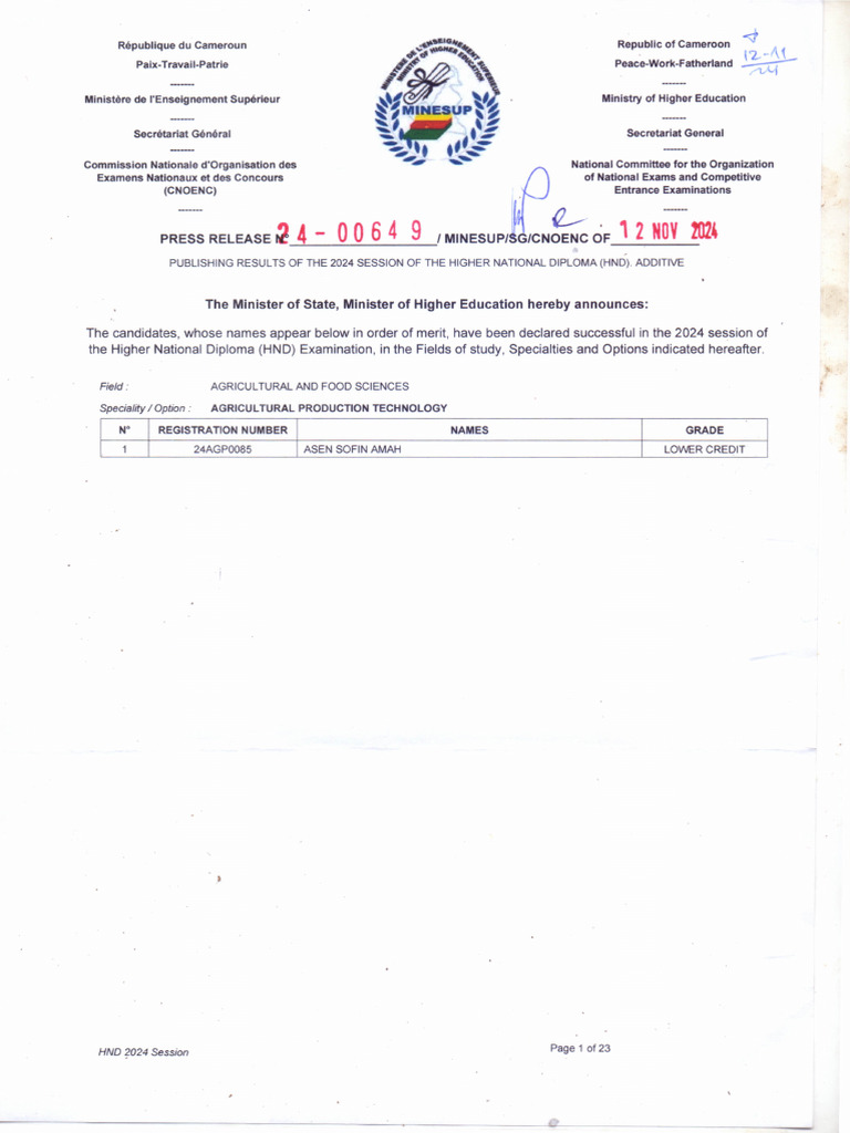 ADDITIFS HND 2024 | PDF | Qualifications