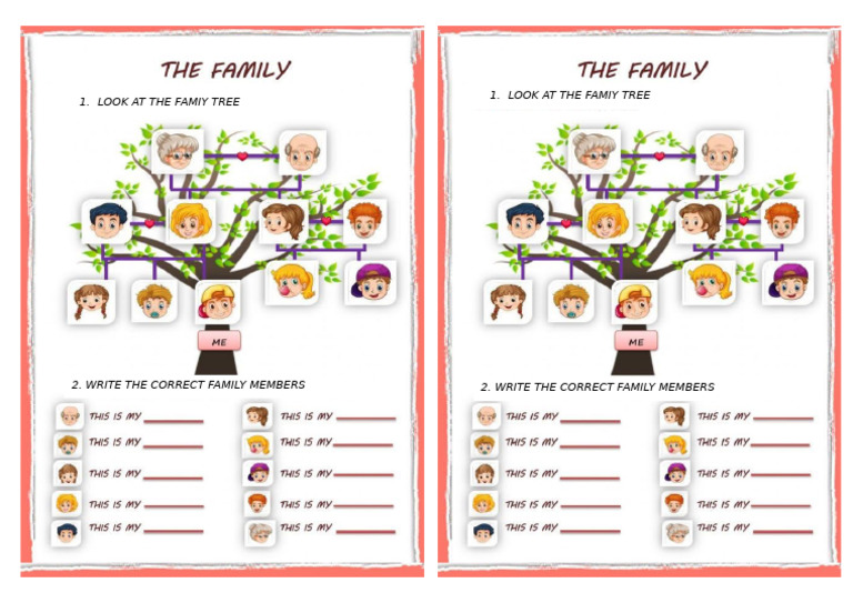 look at the family tree and write the correct family member | PDF