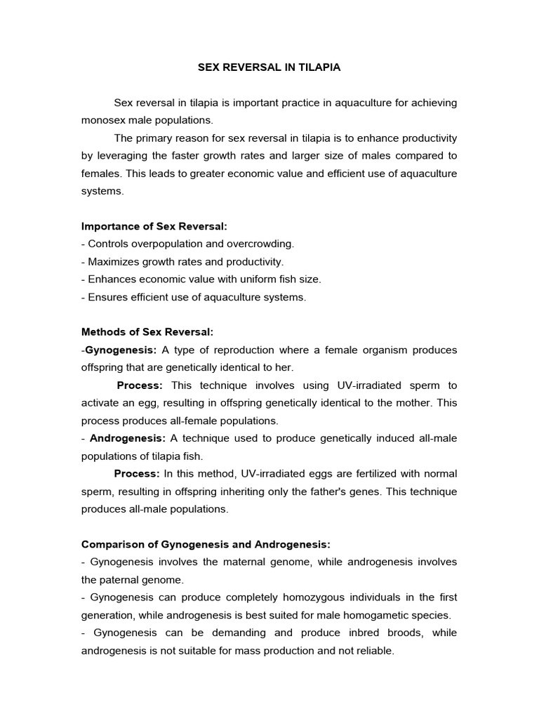 Sex Reversal In Tilapia Pdf