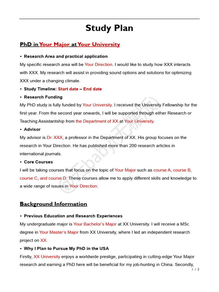 Study Plan Yun | PDF | Doctor Of Philosophy | Academic Degree