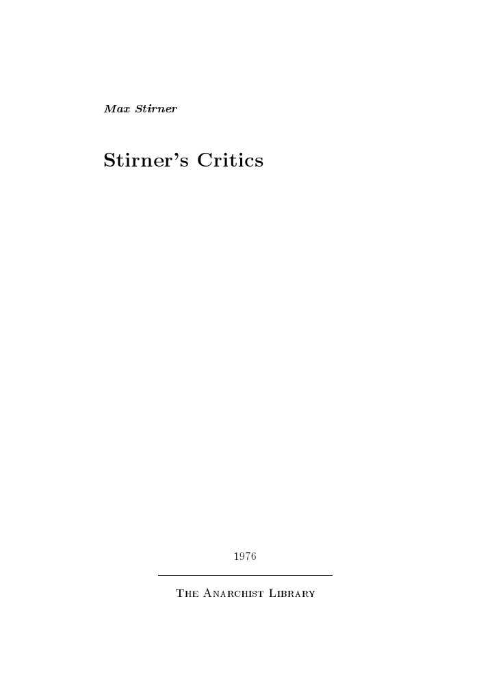 Max Stirner - Stirner's Critics | PDF | Philosophical Theories ...