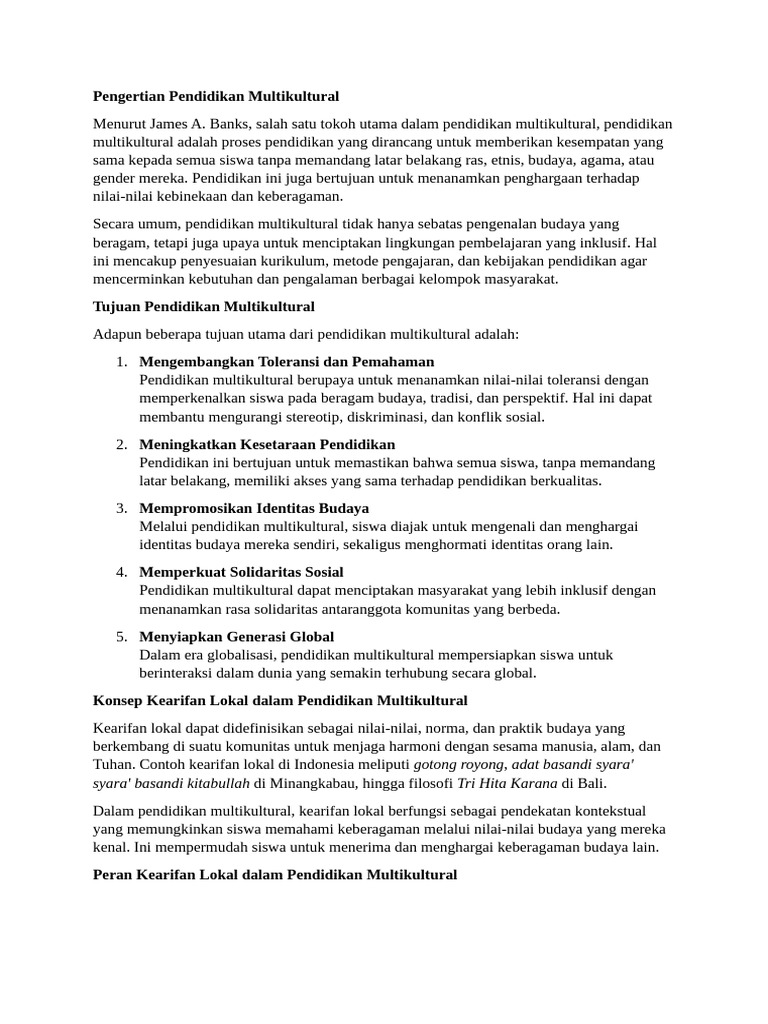 Pengertian Pendidikan Multikultural | PDF