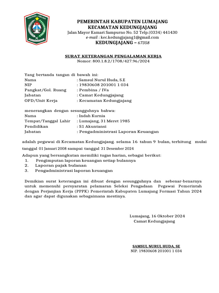 FORMAT SUKET PENGALAMAN KERJA Fix | PDF