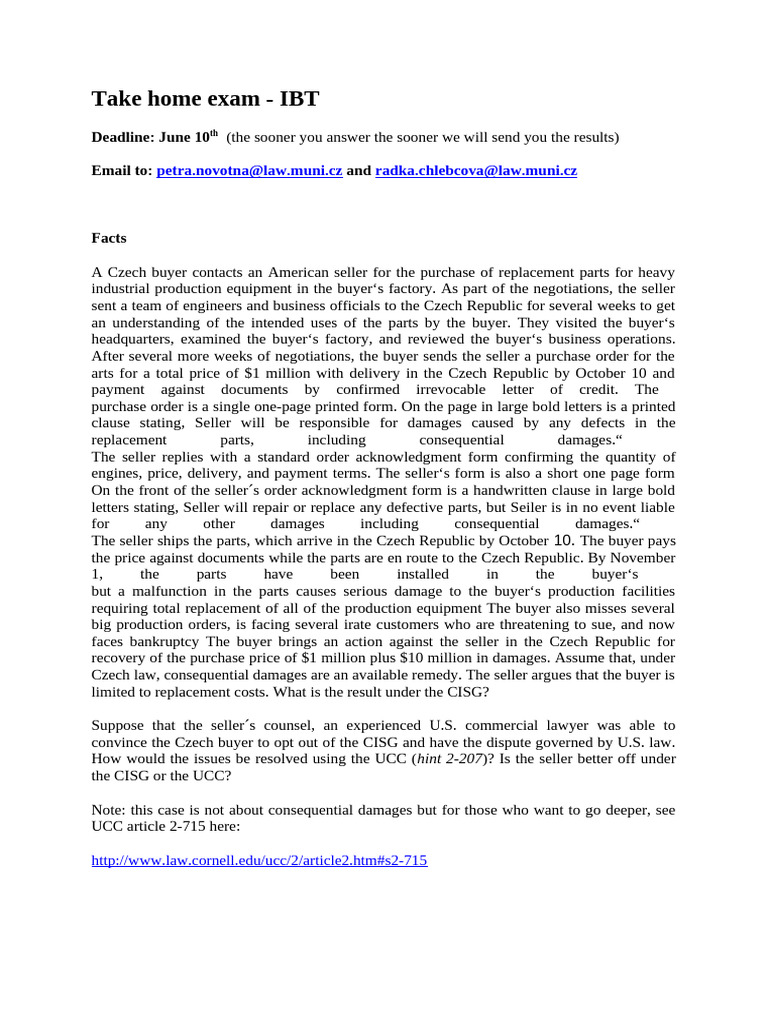 Take_home_exam_IBT (1) | PDF | Civil Law (Legal System) | Business Law