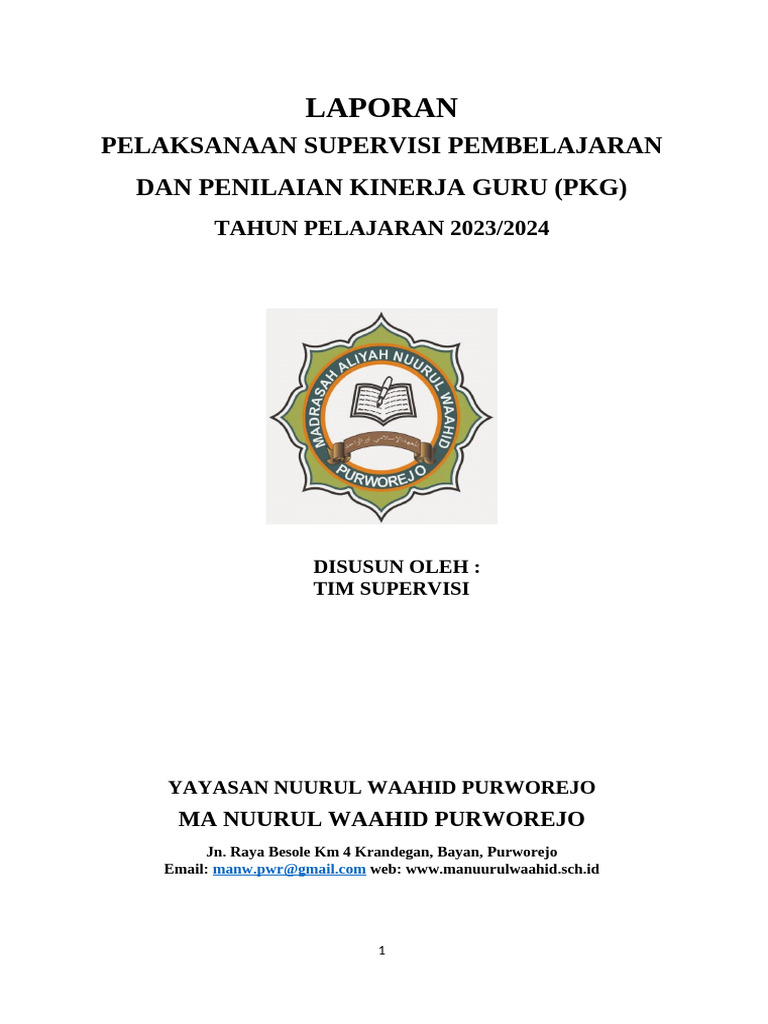 LAPORAN SUPERVISI DAN PKG MA NW 2023 | PDF