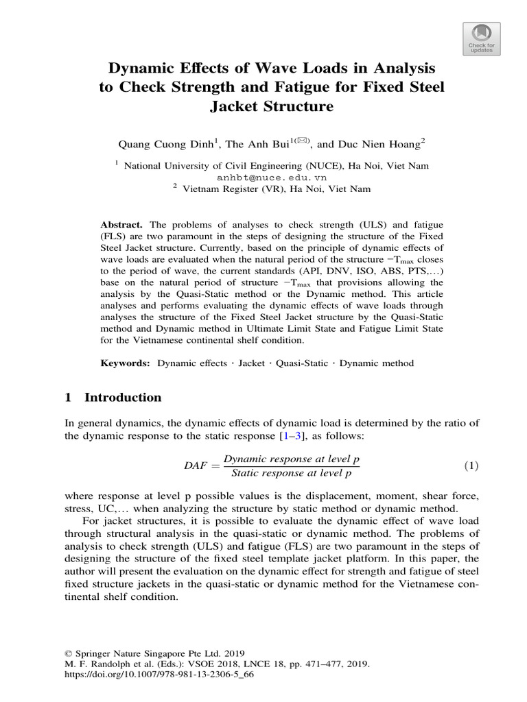 Dynamic Effects of Wave Loads in Analysis to Check Strength and Fatigue ...