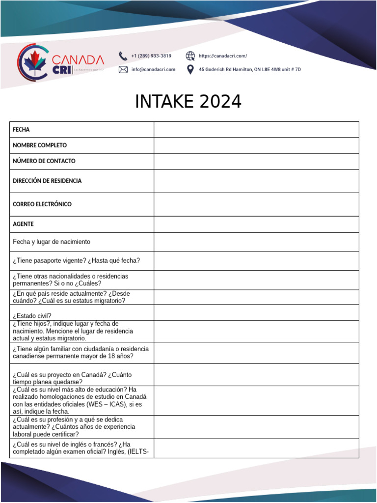 Intake 2024 | PDF | Canadá