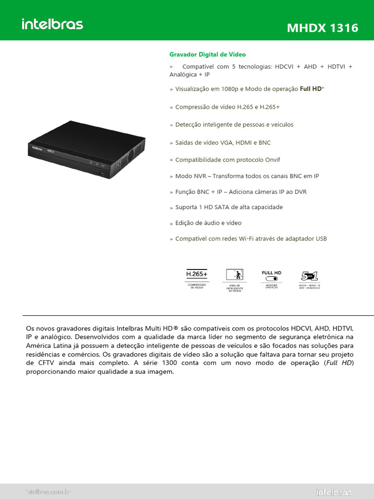 Gravador Digital MHDX 1316: Especificações | PDF | HDMI | USB