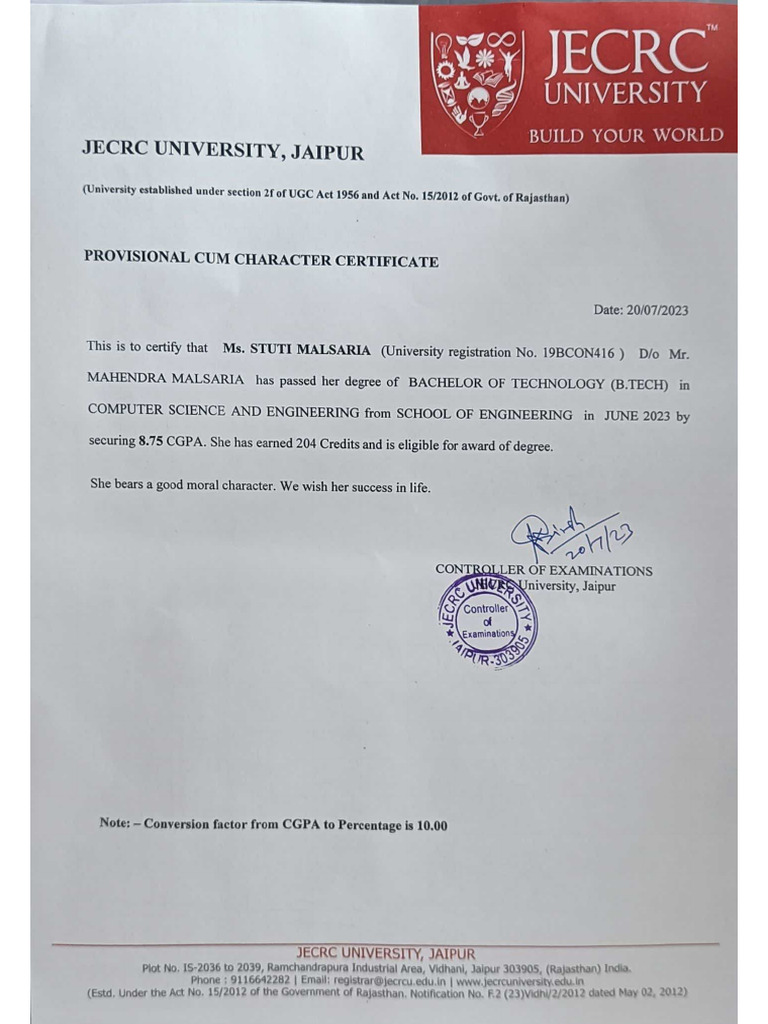 Provisional Degree Certificate | PDF