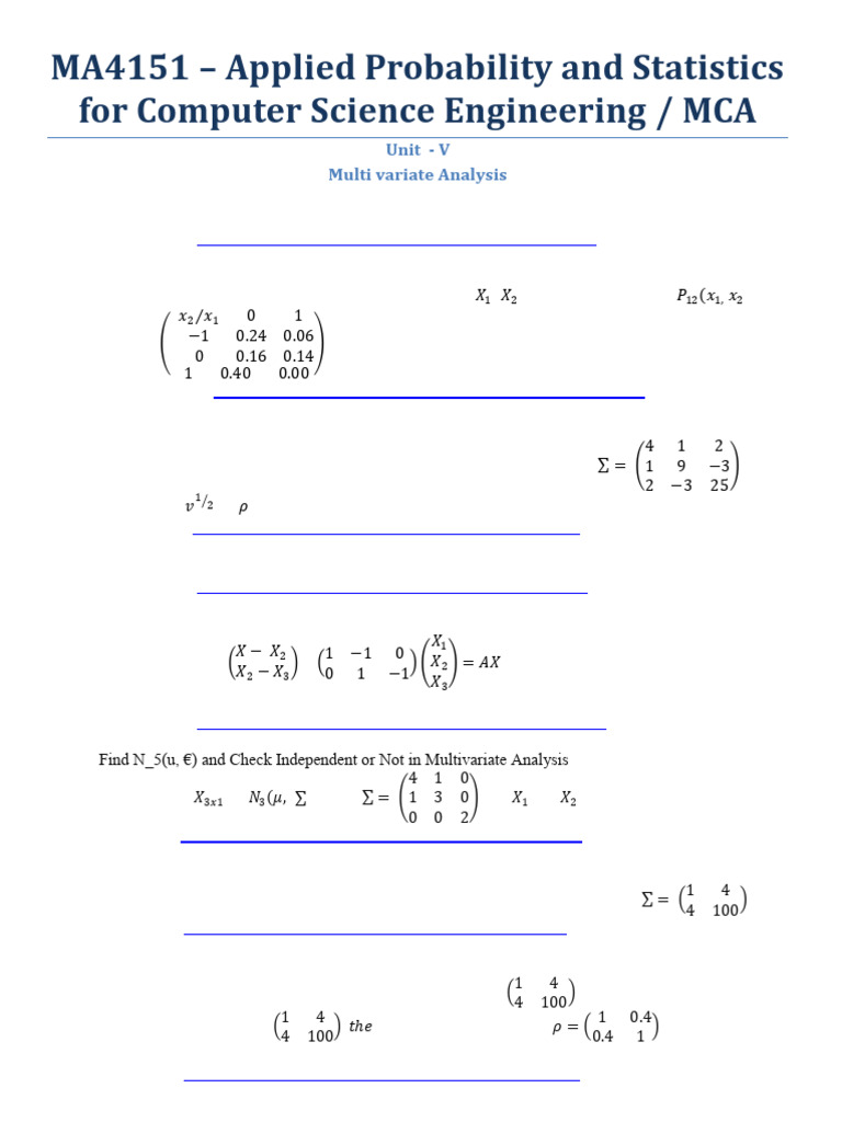 MA4151 - Unit 5 | PDF | Covariance Matrix | Covariance