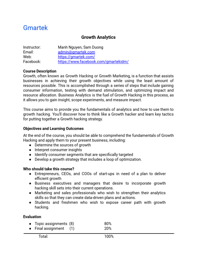 Growth-Analytics-Syllabus | PDF | Analytics | Security Hacker