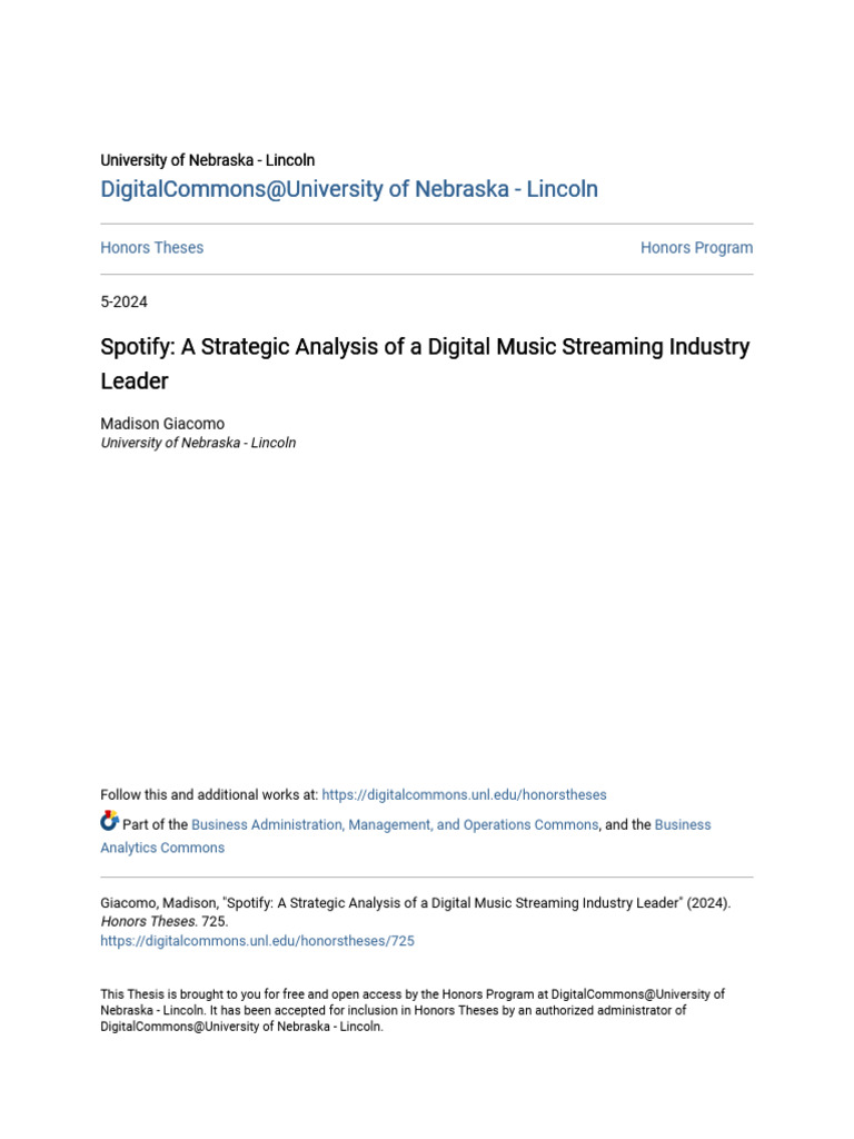 Honors Theses - Spotify Strategic Analysis | PDF | Spotify | Streaming Media